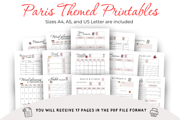Paris Themed Printable Planner